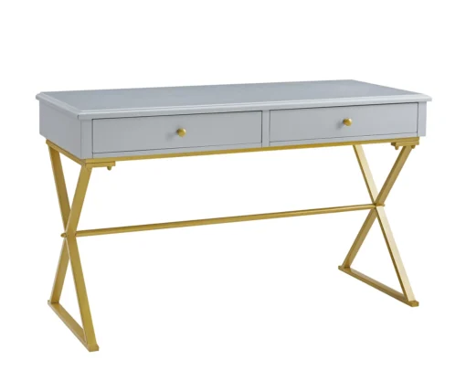 Glam Gray & Gold 2-Drawer Campaign Desk | Home Furniture Store